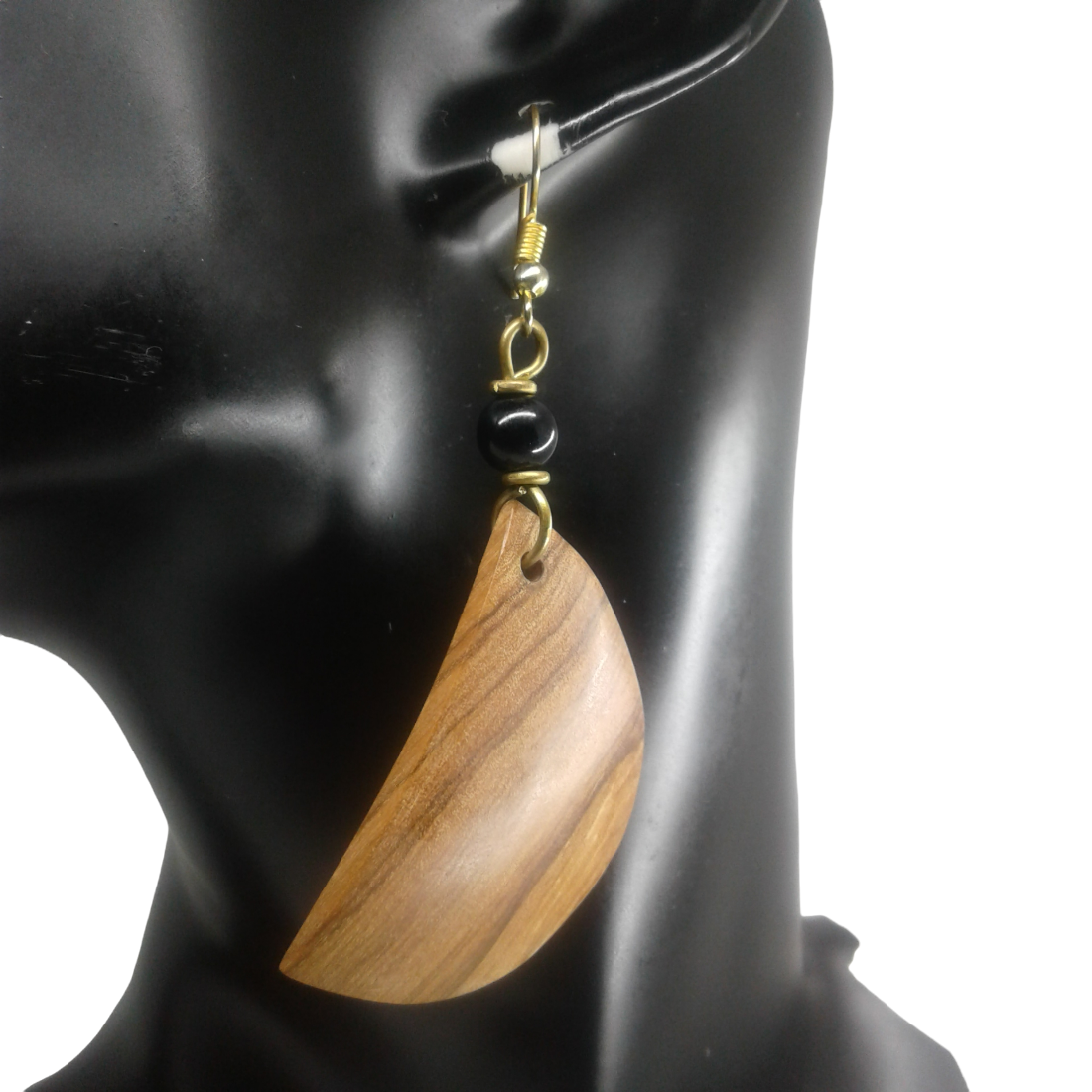 Handmade Wooden Half Moon Earrings - Unique Long Dangle Earrings